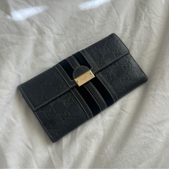 Gucci | Accessories | Gucci Monogram Wallet In Leather And Suede | Poshmark
